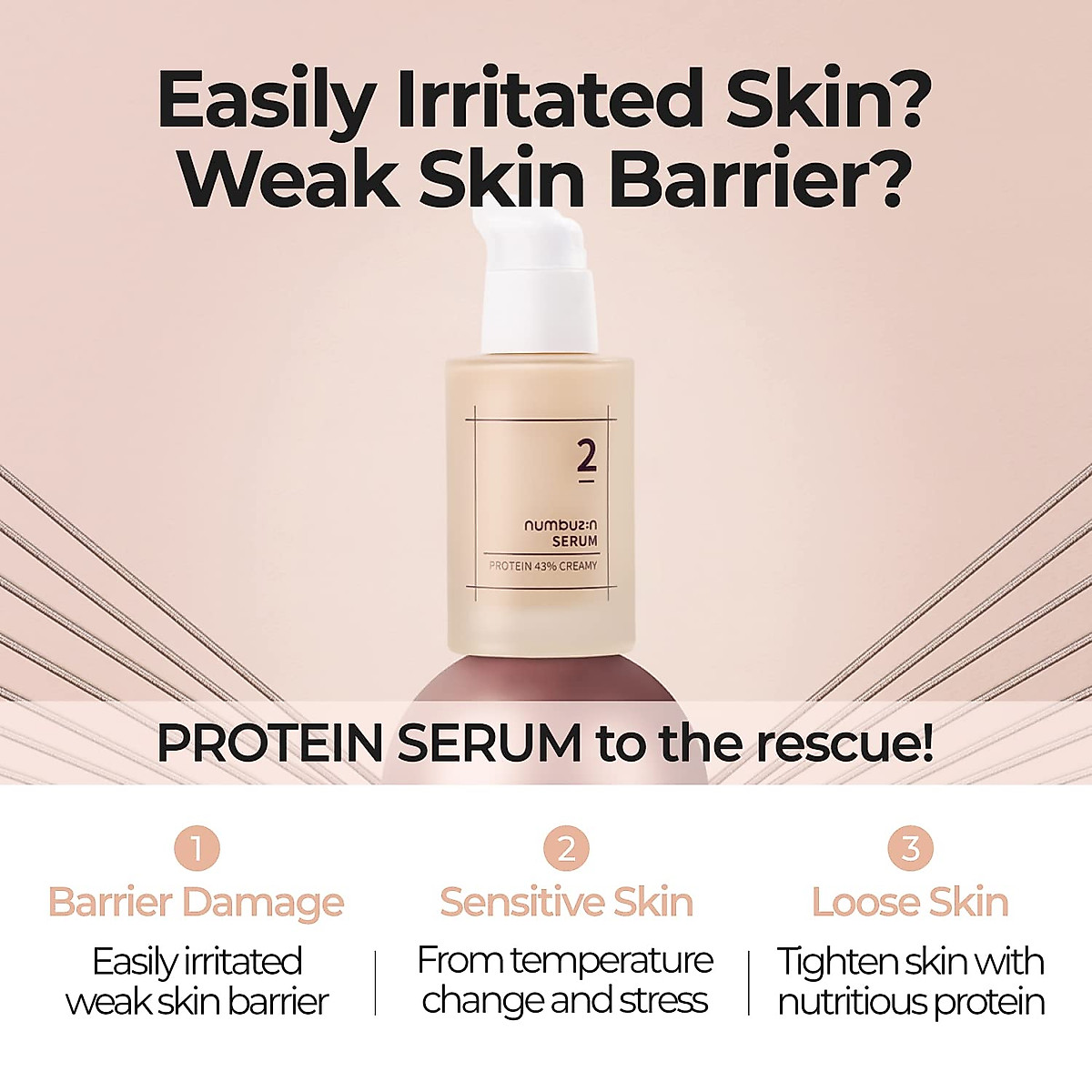 numbuzin No.2 Creamy 43% Protein Serum | Protein Cream Serum with Oat Protein, Ceramide, Panthenol for Skin Barrier | Korean Skin Care for Sensitive, Loose Skin | 1.69 Fl Oz