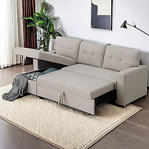 NicBex Sectional Couches for Living Room Modern Upholstered Pull Out Sectional Sofa Pull Out Couch Convertible Soft Cushion Sofa Comfy Couch Pull Out Couch Futon Couch Bed, Beige
