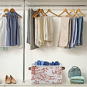 Kigai 2 Pack Storage Basket Chinoiserie Style Foldable Storage Box Laundry Hamper with Handle Toy Storage Bin for Home Closet Office Shelf