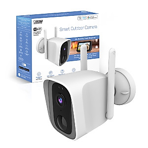Feit Electric CAM/WM/WiFi/BAT 1080p HD Outdoor Battery Powered WiFi Smart Home Security Camera with Night Vision, 2-Way Audio, White