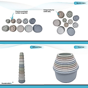 BraveJusticeKidsCo. Silicone Educational Stacking Cups (10 Pieces) | Baby Sorting and Counting | Bath Toys | Early Motor Development | Best Montessori Toy Gift for 6 Month+ Boys & Girls