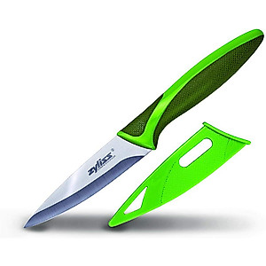 Zyliss Classic Paring Knife Set with Sheath Cover - Precision Knife for Cutting, Slicing & Peeling - Small Culinary 3 ¼” Paring Knife & 3 ¾” Serrated Knife - Carbon Stainless Steel Blade - Red/Green