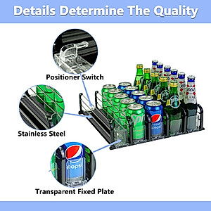 Yedyoi Drink Organizer for Fridge, Soda Can Organizer for Fridge, Self-Pushing Glide Drink Dispenser for Refrigerator -Holds up to 25 Cans Black (5 Rows)