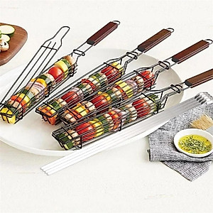 Grilling Basket - BBQ Grill Accessories and Grill Grate, Duty Stainless Steel BBQ Grill Box Tool With Lockable And Wood Handle for Veggies, Meat, Seafood, and More