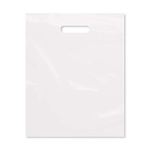 Clear Plastic Bag With Handles 12"x15" Clear Frosted Die Cut Plastic Bags With Handles 100 Pack for Merchandise, Retail, Gifts, Trade Show and More (12"x15")