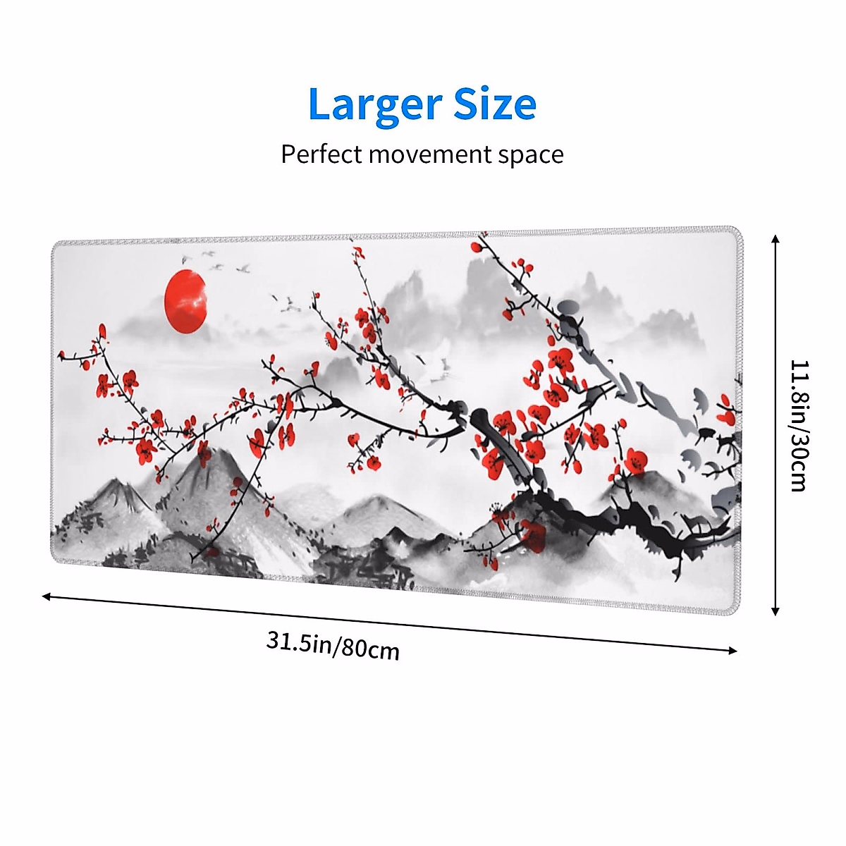 Watercolor Cherry Blossom Mouse Pad 31.5x11.8 Inch Pink Full Desk Japanese Sakura Mousepad Extended Large Non-Slip Rubber Base Waterproof Big Keyboard Mat with Stitched Edges for Gaming and Office