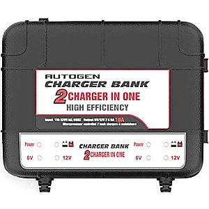 AUTOGEN 2-Bank Marine Battery Charger, 10-Amp (5-Amp Per Bank) Dual Battery Trickle Charger Maintainer, 6V & 12V Onboard Battery Charger and Battery Maintainer