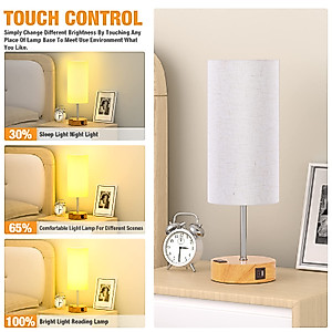 ZEXDOK Table Lamps Set of 2 with USB Ports and Outlets, Touch Control Lamps for Bedroom 3-Way Dimmable Nightstand Lamps with USB A+C Charging Ports & Ac Outlet for Living Room, Dorm, Home Office