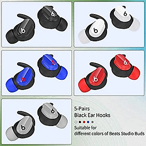[5 Pairs] Ear Hooks for Beats Studio Buds, Silicone Anti Slip Beats Studio Buds Ear Hook Accessories Replacement Ear Covers Compatiable with Beats Studio Bud 2021 [NOT Fit in Case] - Black
