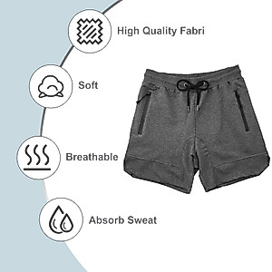 PIDOGYM Men's 5" Gym Workout Shorts,Fitted Jogging Short Pants for Bodybuilding Running Training with Zipper Pockets Dark Grey