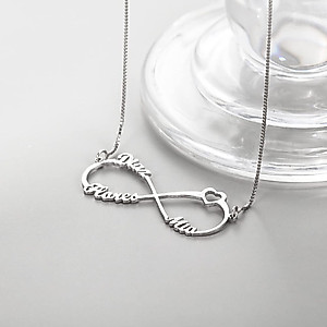 Ouslier Personalized Sterling Silver Infinity Name Necklace with Heart Love Pendant Jewelry Birthday Gift for Women Mother(Silver)