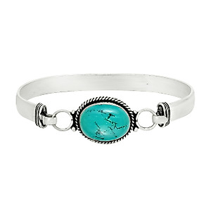 8.80 Cts Turquoise Bangle For Women Silver Overlay Handmade Vintage Boho Style Jewelry Mother's Day Gifts For Mom Wife