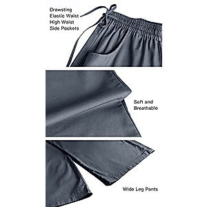 Les umes Women's Casual Wide Leg Long Pants High Waist Drawsting Loose Palazzo Pants Cotton Linen Beach Trousers Grey XL