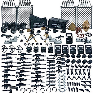 TACYILLU Weapons Pack Military Toy Swat Team Battle Building Blocks Set Combat Weapon Guns Accessories Pack Motorcycles Mini Figures kit for Boys Age 6+ Gifts,Perfect Combination with Major Brands