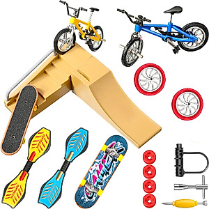 17 Pieces Finger Skateboard Ramp Set Skate Park Kit Ramp Parts Set Mini Finger Toys Set Finger Bike Skate Park Kit with Replacement Wheels and Tools for Kids Party Favor (Classic Color)