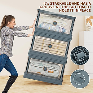 VOWNER Stackable Storage Bins With Lids, Collapsible Plastic Storage Bins, 144QT-3 Pack Closet Organizers and Storage Containers with Doors For Home,19.3" L x 11.8" W x 34" H