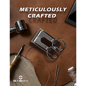 GABOX Belt Keychain Clip, Keyring Holder for Belt, Belt Loop Key Clips, Key Holder Key Rings Keeper Pocket Pants Key Hook, Cowhide Leather Black Metal