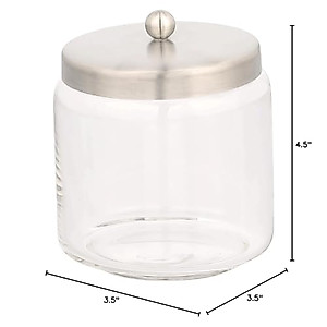 iDesign Forma Glass Bathroom Vanity Glass Apothecary Jar with Lid for Cotton Balls, Swabs, Cosmetic Pads, Candy, 3.5" x 4.5", Clear and Brushed Stainless Steel
