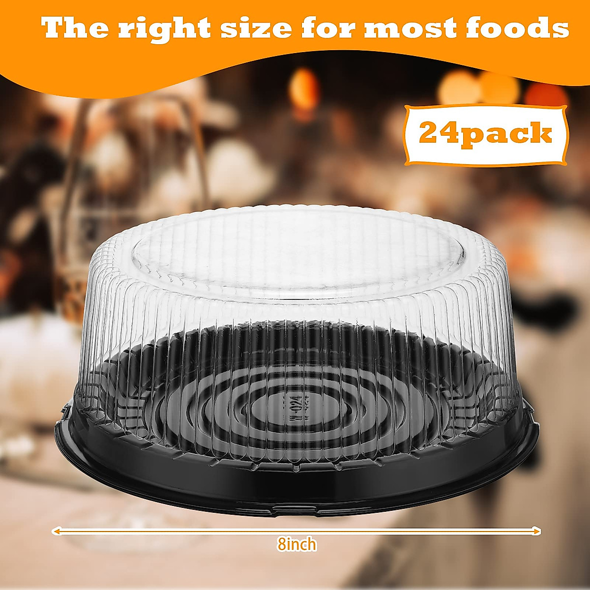 Nuanchu 24 Pieces 8 Inch Disposable Cake Containers with Lids Plastic Serving Tray Clear Platters with Clear Lids Round Disposable Cake Holder for Storing Party Takeout Food Catering Display