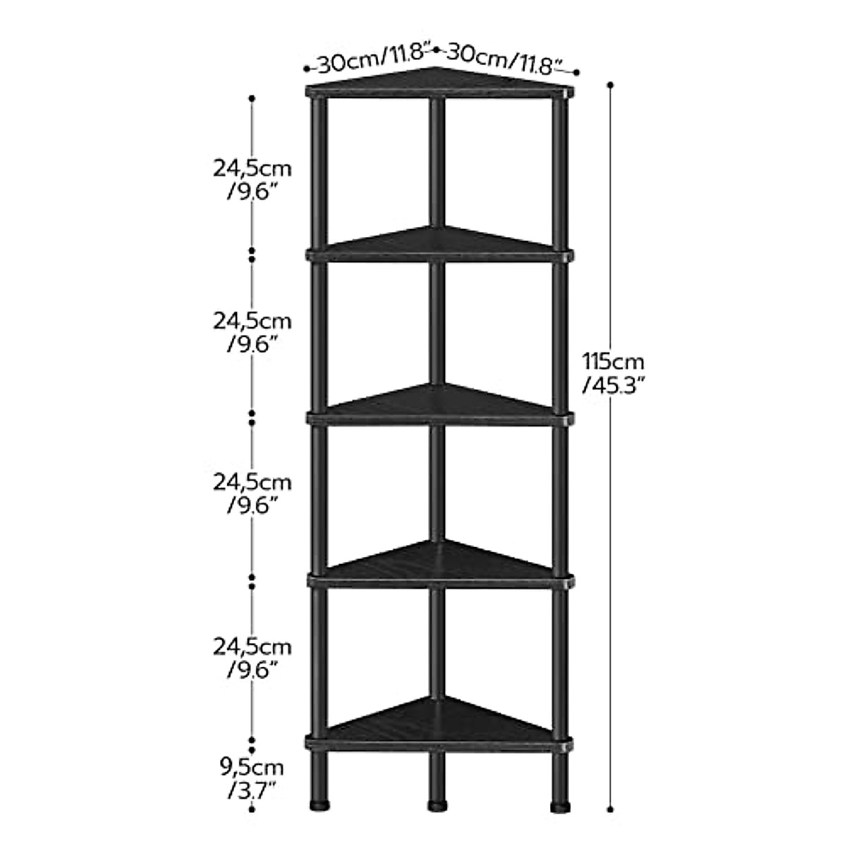 HOOBRO Corner Shelf, Industrial 5-Tier Wall Corner Bookshelf with Metal Frame, Corner Shelf Stand Display Plant Flower, Corner Bookcase for Small Spaces, Bedroom, Living Room, Black BK33CJ01