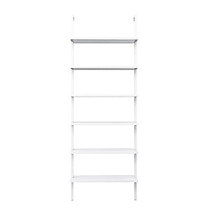 Nathan James Theo 6-Shelf Tall Modern Bookshelf, Wall Mount Ladder Shelf Bookcase with Wood and Industrial Metal Frame, Matte White