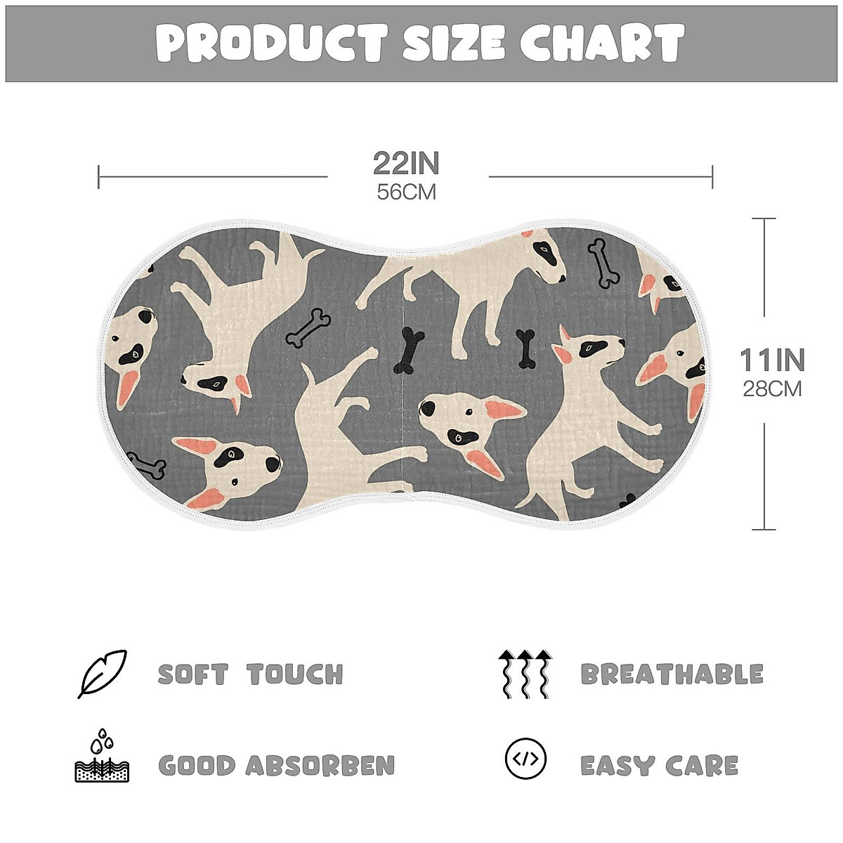 YYZZH Bull Terrier Pitbull Dog and Bone Muslin Burp Cloths for Baby 2 Pack 100% Cotton Baby Washcloths Bibs for Boy Girl