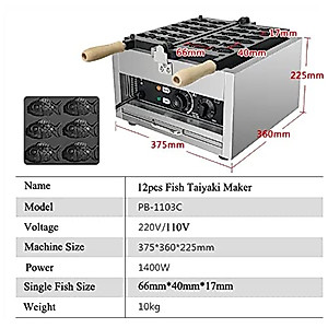 SRMNFADZ Nonstick Japanese Taiyaki Making Machine, Commercial Electric Fish-Shaped Waffle Maker, 1400W Waffle Iron Baker Machine for Party Cafe Tea Shop