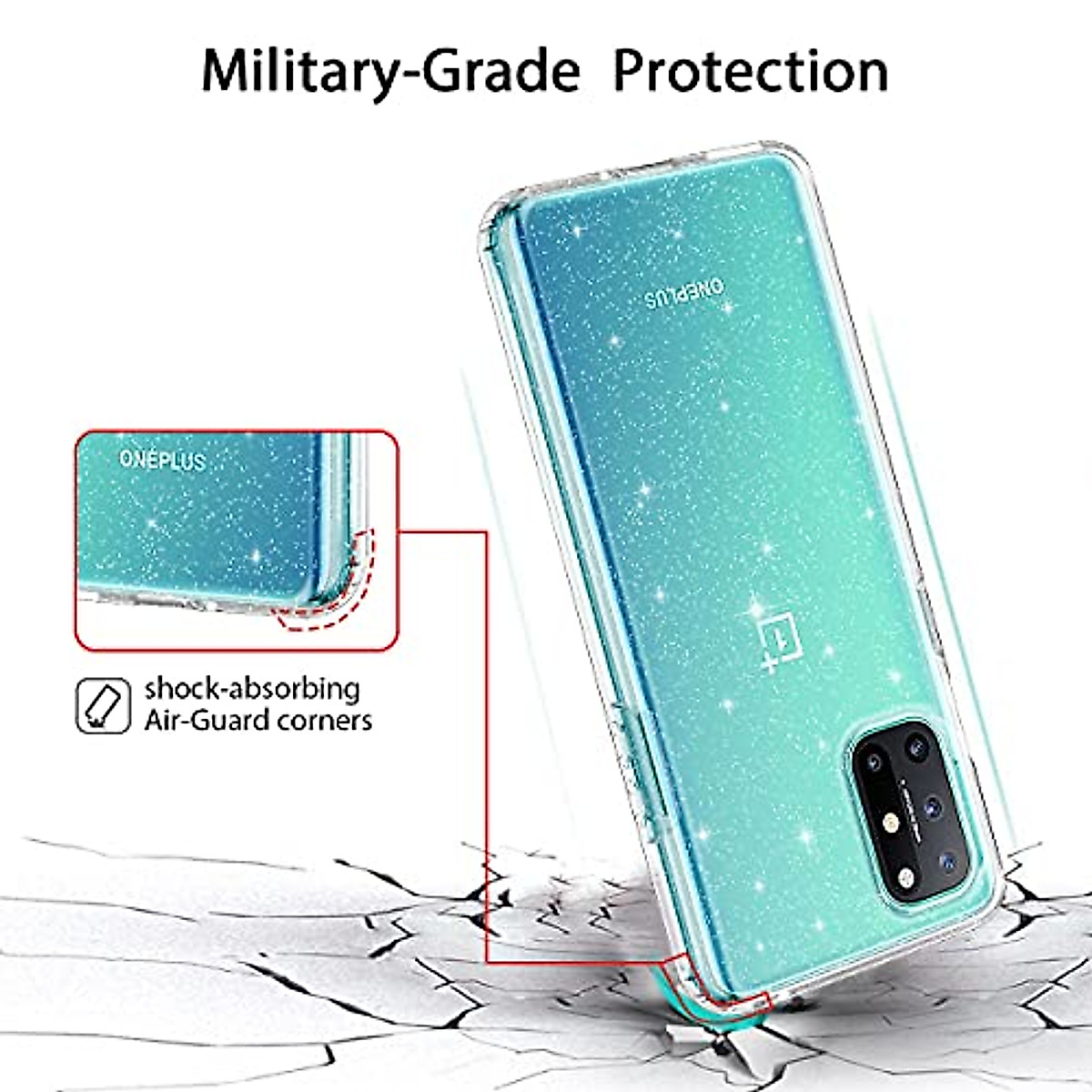 Lamcase for OnePlus 8T/OnePlus 8T+ 5G Case (2020), Crystal Clear Bling Sparkly Glitter Shiny Soft Flexible TPU Slim Fit Drop Protection Rugged Shockproof Cover Case for OnePlus 8T 2020, Clear Glitter