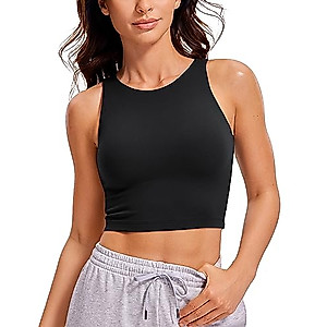 CRZ YOGA Womens Butterluxe Double Lined Cropped Tank Tops High Neck Racerback Tanks Sleeveless Casual Workout Crop Top Black Medium
