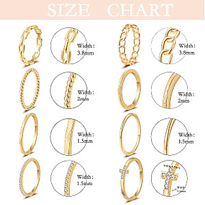 TOBENY 8PCS 14K Gold Plated Stacking Rings for Women Gold Silver Knuckle Stackable Rings Size 4 to Size 11 1.5mm/2mm/3.8mm Eternity Wedding Band Rings