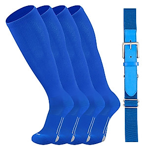 Youper Youth & Adult Elite Baseball/Softball Belt & Socks Combo Set (2 Pairs of Socks & 1 Belt) (Royal, Medium)