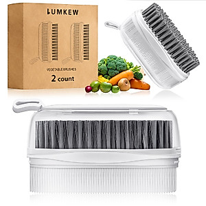 Lumkew Vegetable Brush Scrubber with Soft & Hard Bristle, Mushroom Potato Scrubber Brush with Comfortable Cover, Veggie Fruit Cleaning Brushes, 2Pcs