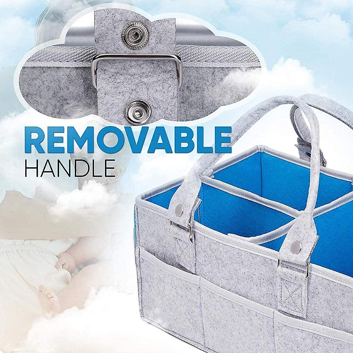 Printbeat Baby Diaper Caddy - Nursery Storage Bin and Car Organizer for Diapers and Baby Wipes and Feeding Bottles Shower Gift (Blue)