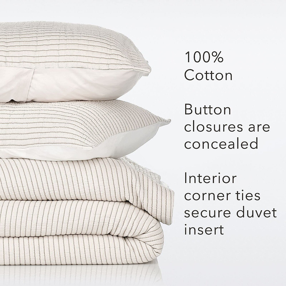 Nate Home by Nate Berkus 3-Piece Cotton Matelasse Duvet Cover Set | Lightweight Breathable Bedding from mDesign - King Size - Includes 1 Duvet Cover, 2 Pillow Shams, Pearl/Morel (Cream)