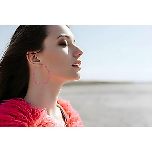 IDB Classic Stainless Steel Big Hoop Earrings - 2.32" x 2.48" x 0.07" (59x63x2mm) - Multiple Colors to choose from (Hot Pink)