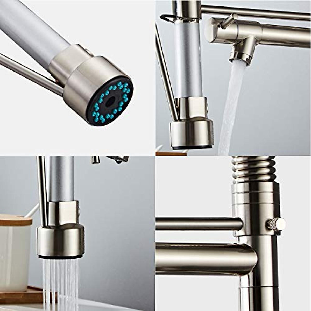 DEWINNER Pull Down Kitchen Faucet, Kitchen Sink Faucet with Sprayer, 2-spout, Single-Handle Control, Rotate 360 ​​Degrees, High Arc Spring Design, Brushed Nickel