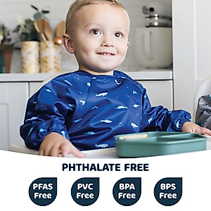 Tiny Twinkle Mess Proof Baby Bib, Cute Full Sleeve Bib Outfit, Waterproof Bibs for Toddlers, Machine Washable, Tug Proof Closure, Baby Smock for Eating, Long Sleeved (Ocean Life, Small 6-24 Months)