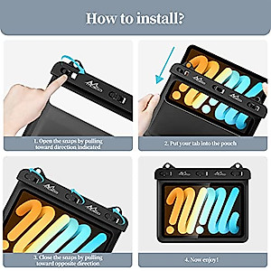 MoKo Waterproof Tablet Case Compatible with Fire HD 8/Fire 7, iPad Mini 6/5/4/3, Galaxy Tab Pro 8.4, Tab S2/Tab E/Tab A 8.0 8.4 Up to 8.5",Stand Holder Dry Bag for Bathroom Kitchen Stand Pouch, Black