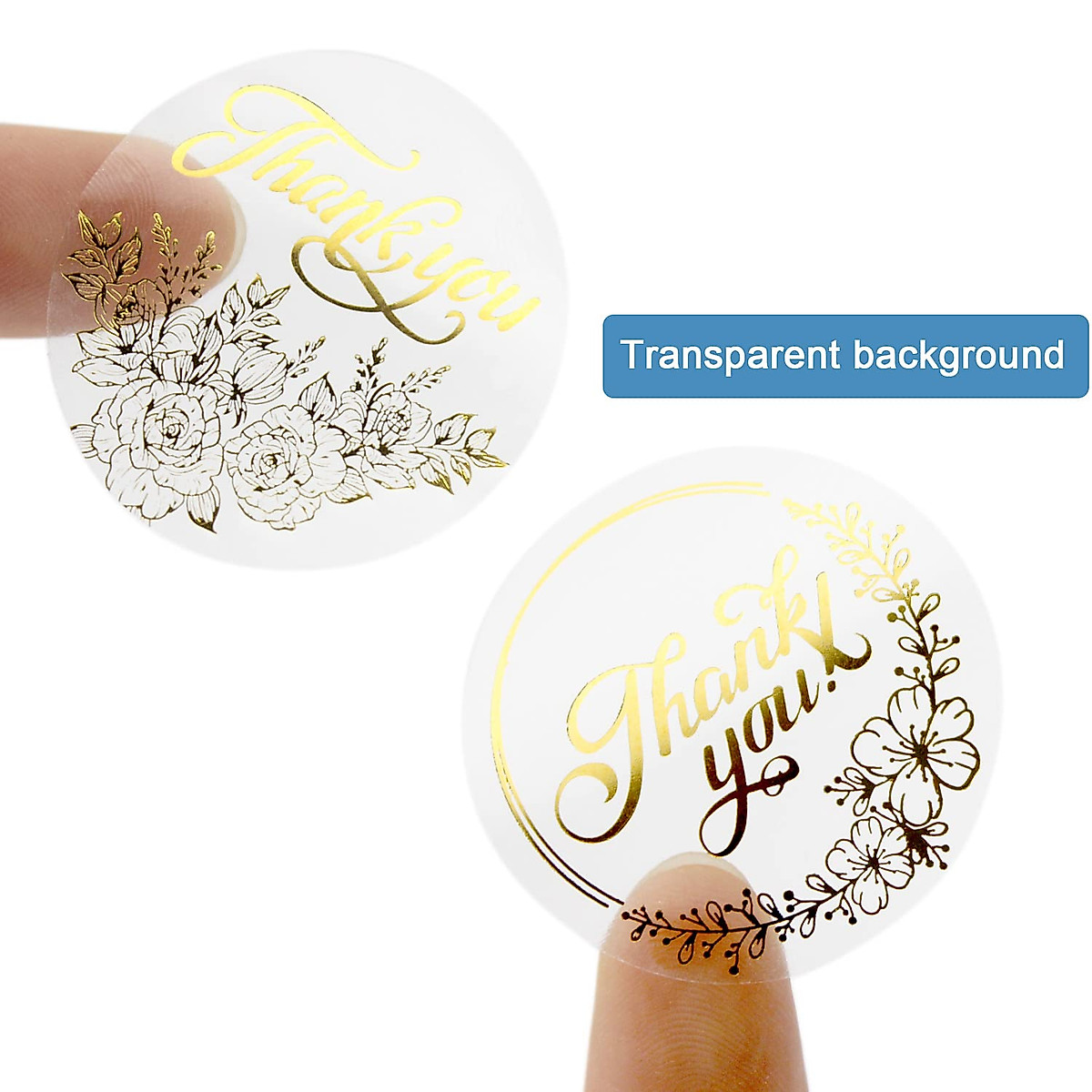 Gold Foil Thank You Stickers Roll for Small Business 500 Pcs Round Clear Wedding Stickers 2 Designs Glitter Flowers Seal Stickers Labels 1.5 Inch