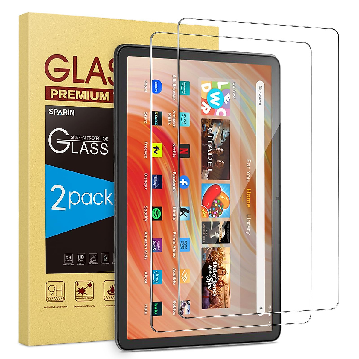 SPARIN 2 Pack Screen Protector for Amazon Fire HD 10 Tablet (2023/2021-13th/11th Generation) 10.1 Inch, 9H Hardness Tempered Glass for Fire 10/Fire HD 10 Plus/Fire HD 10 Kids/Kids Pro Tablet 2021