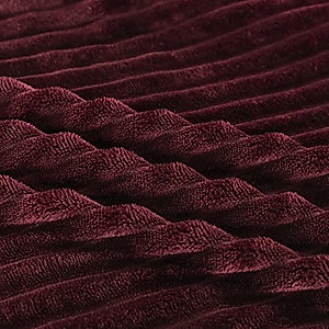 DaysU Striped Fleece Blanket, Soft Cozy Reversible Flannel Sherpa Throw Blanket for Couch, Thick Warm Fluffy Fuzzy Plush Large Queen Size Blanket for Bed, 1 Pack, 86" x 94", Wine