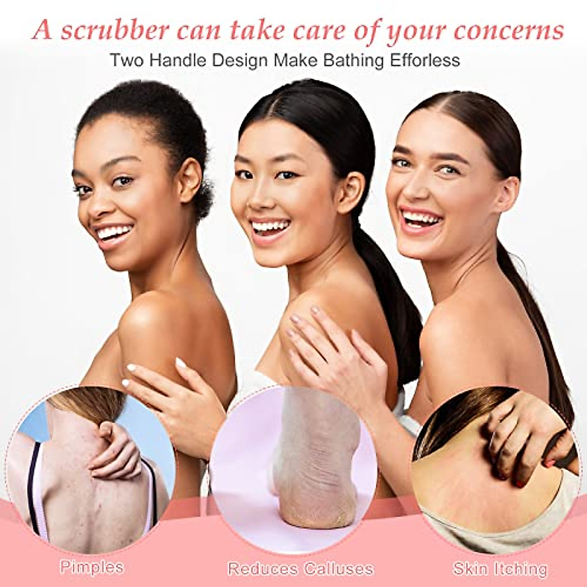 4 Pcs Exfoliating Back Scrubber for Shower Double Sided Exfoliating Cloth with Strap Handle Long Back Scrubber Cloth Body Scrubber Sponge Back Washer Cleaner for Women Men Deep Body Washing, 4 Colors