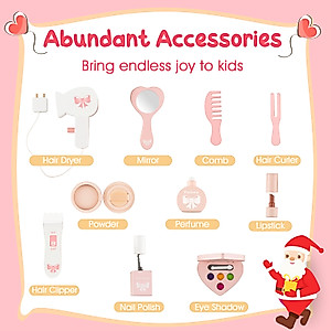 Costzon Kids Vanity Set, Girls Vanity Set with Mirror and Stool, Accessories, Drawer & Storage Shelf, Wooden Princess Makeup Dressing Table, Pretend Play Vanity Table and Chair Set for Toddlers, White