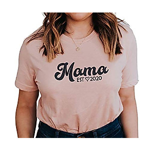 Mama Est Shirt, Cute Mom Shirts with Saying for New Mom, Mama Shirts 2021 for Women, Mom Life Tshirt, Girl Mama Gifts, Mother of Boys, Momma Bear, Birthday Gifts for Mom, Mother's Day Gift.