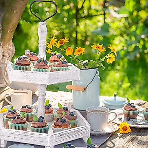 Two Tiered Tray White Farmhouse Decor Trays, Wood Fall Kitchen Decor Tray, 2 Tier Trays Wood Cake Stand Country Decor Tiered Serving Tray Wooden Festival Decorative Tray 19"x15"