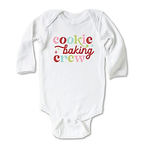 Little Spunkies Cookie Baking Crew Christmas Baby Bodysuit (3-6 Months, Long Sleeve White Bodysuit)