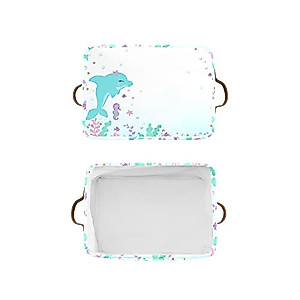 Joyestore Whale Turtle Coral Personalized Storage Bins Basket ,Custom Box Cube Organizer with Handle for Shelves Wardrobe Nursery Toy 2 Pack
