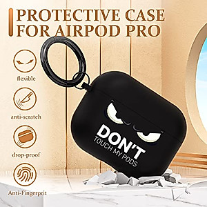 Maxjoy for AirPods Pro Case Cover, Cool Air Pod Pro Case Don't Touch Me for Women Men Cute Protective Soft Silicone iPods Pro Cover with Keychain for Airpods Pro Charging Case, Black