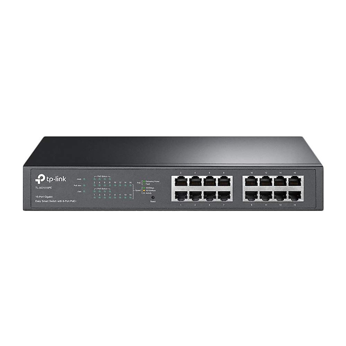 TP-LINK (TL-SG1016PE) 16-Port Gigabit Easy Smart Desktop/Rackmount Switch, 8-Port PoE, Metal
