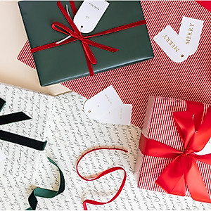 Merry Market 3-pack Premium Satin Christmas Wrapping Paper, Minimal Holiday Gift Wrap, Red Stripe, Solid Green and Merry Christmas - 30” x 168” per roll, 105 square feet total